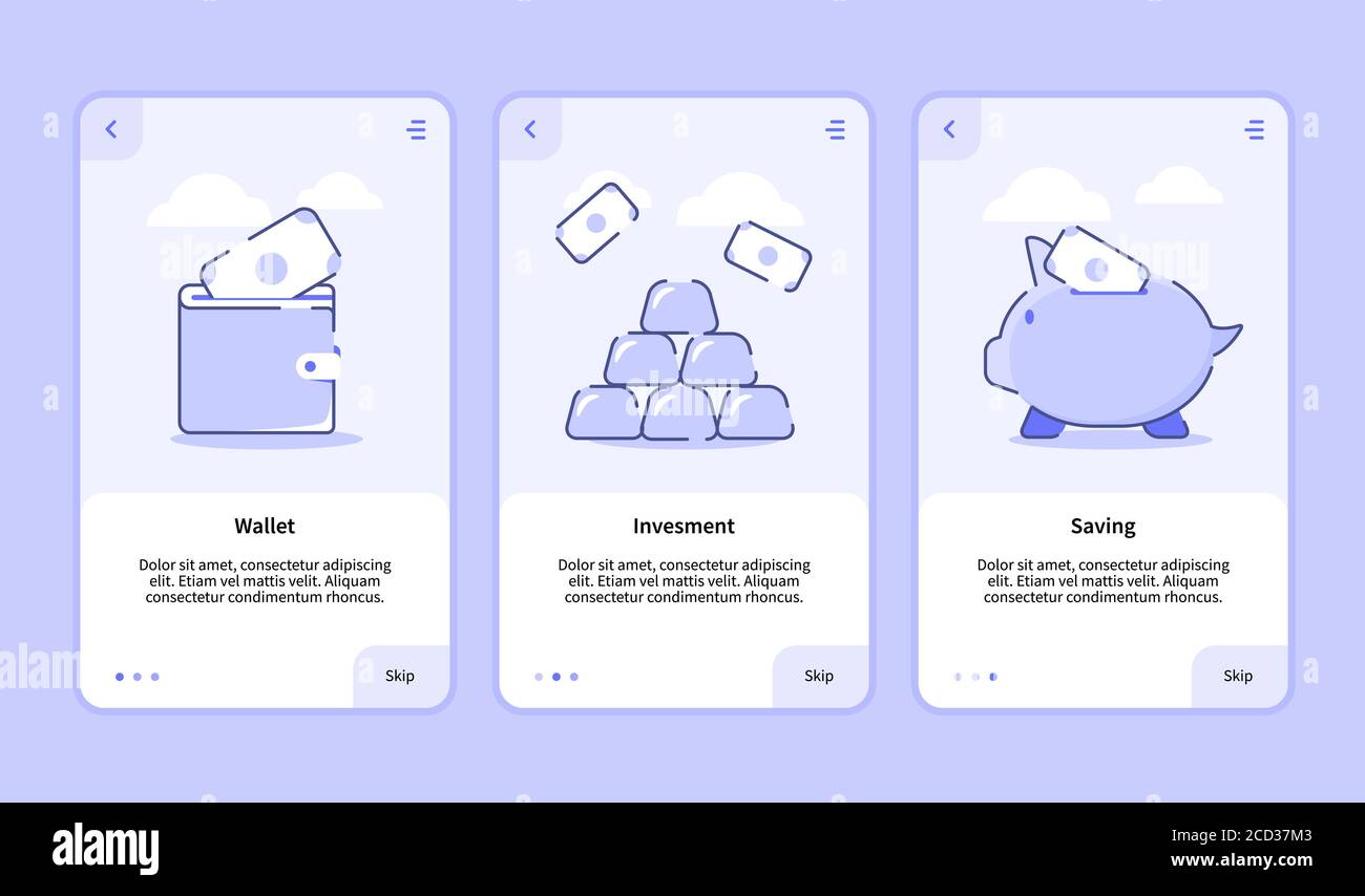 Wallet Investment Saving Onboarding Screen For Mobile Apps Template Banner Page Ui With Three
