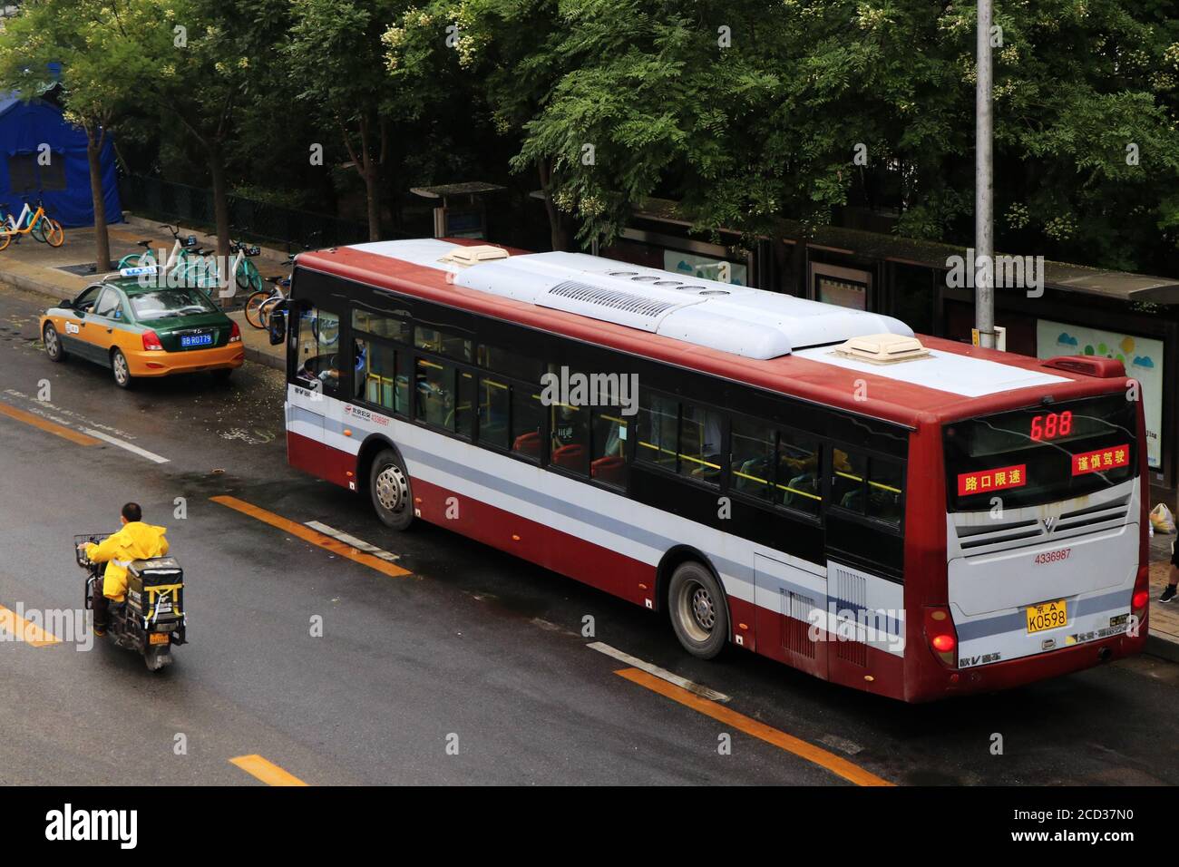 Aerial view of a bus driving on the road in Beijing, China, 26 July ...