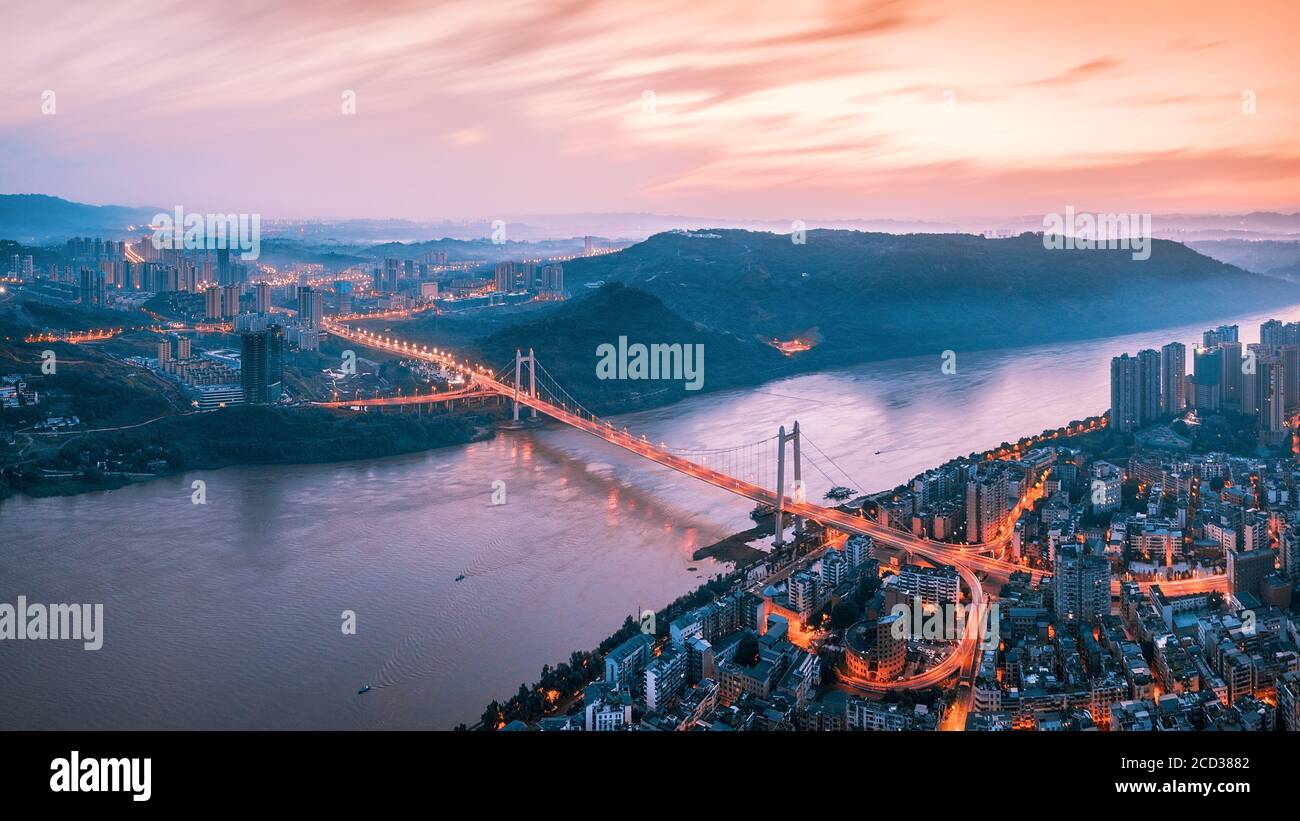 Aerial view of Jiangjin district after rain in Chongqing, China, 29 ...