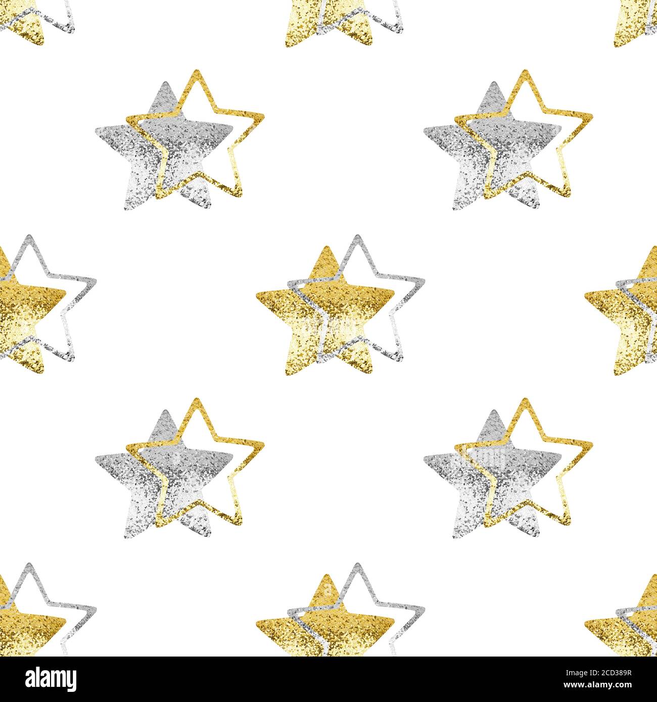 Seamless Pattern Golden And Silver Stars White Background Isolated