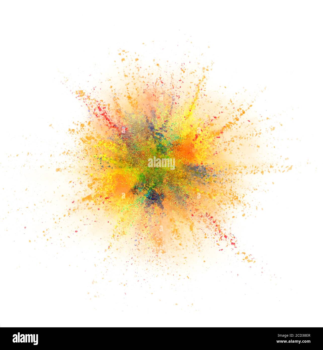 Explosion of coloured powder isolated on white background. Abstract ...