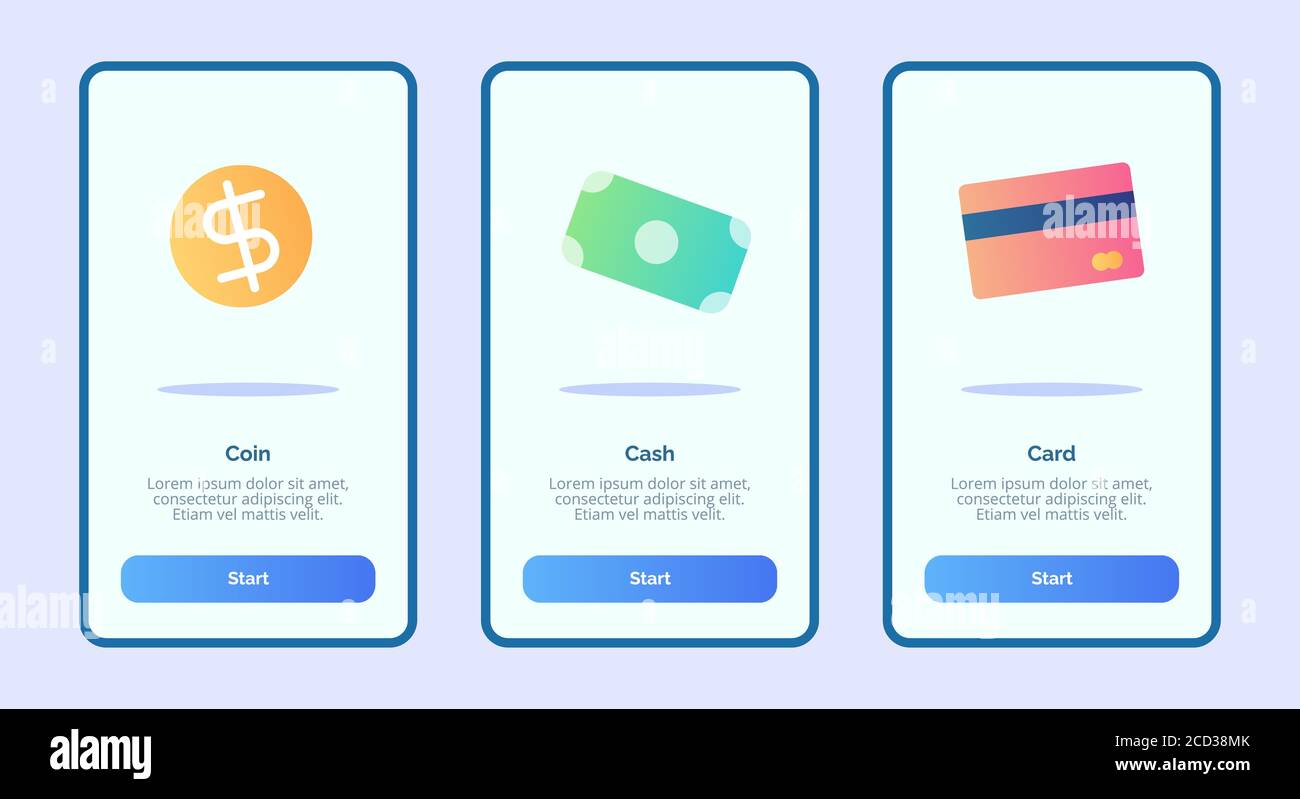 Coin cash card for mobile apps template banner page UI with three ...