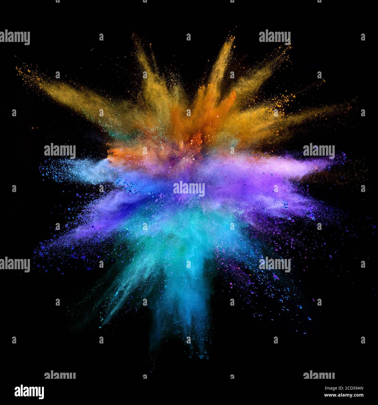 Explosion of coloured powder isolated on black background Stock Photo ...