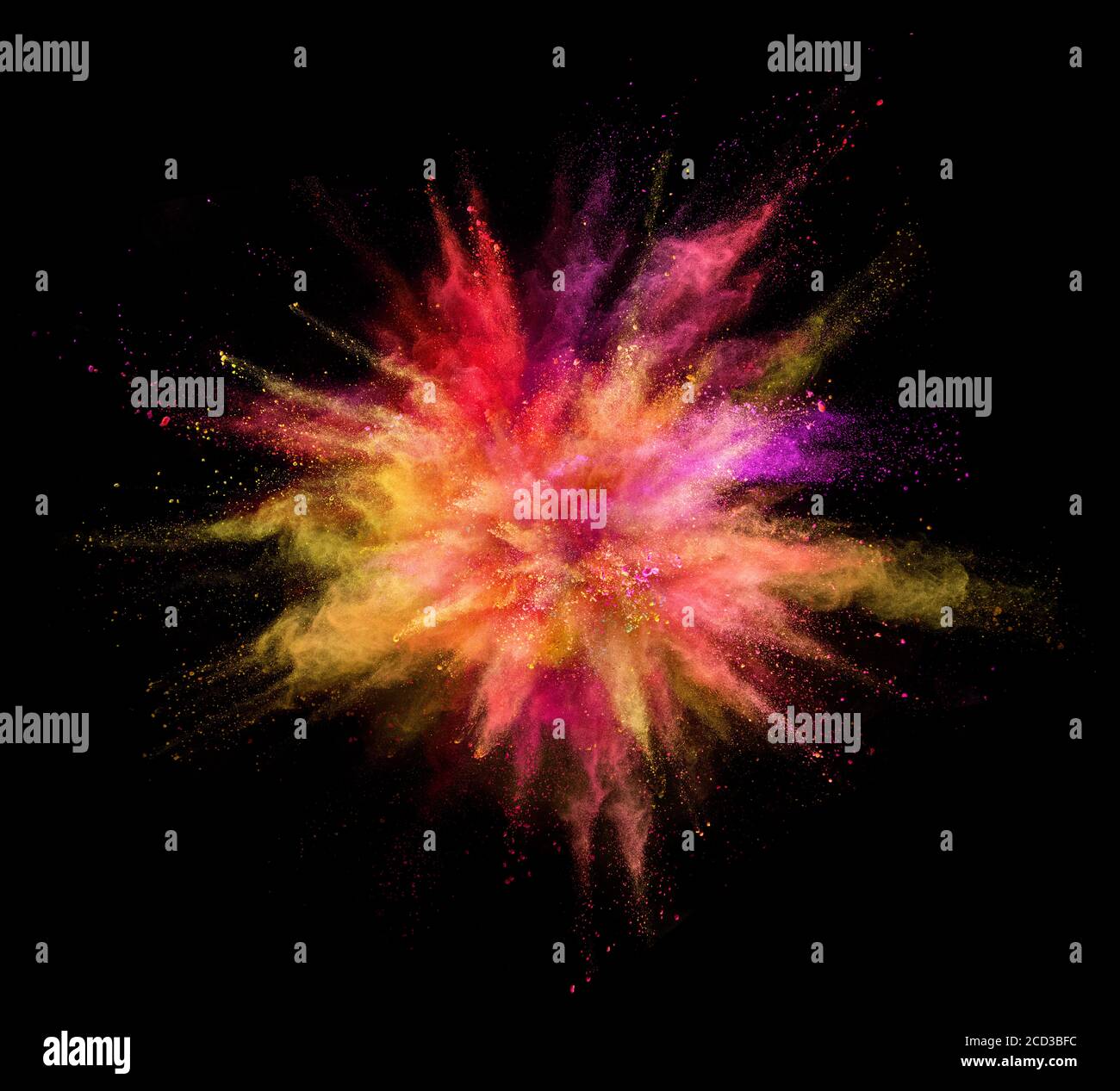 Explosion of coloured powder isolated on black background Stock Photo ...