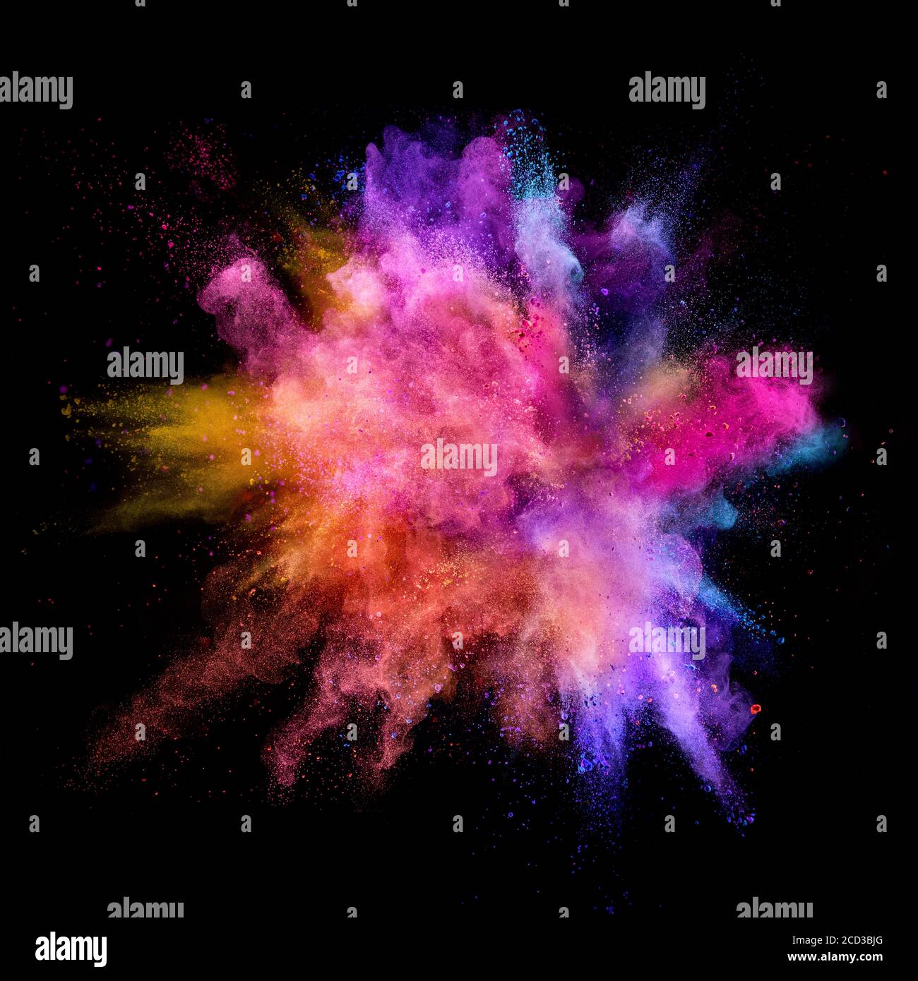 Explosion of coloured powder isolated on black background Stock Photo ...