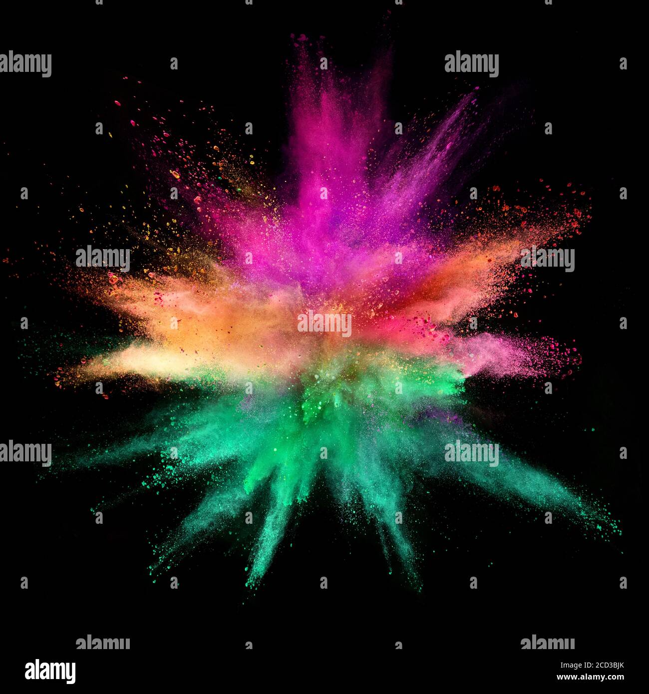 Explosion of coloured powder isolated on black background Stock Photo ...