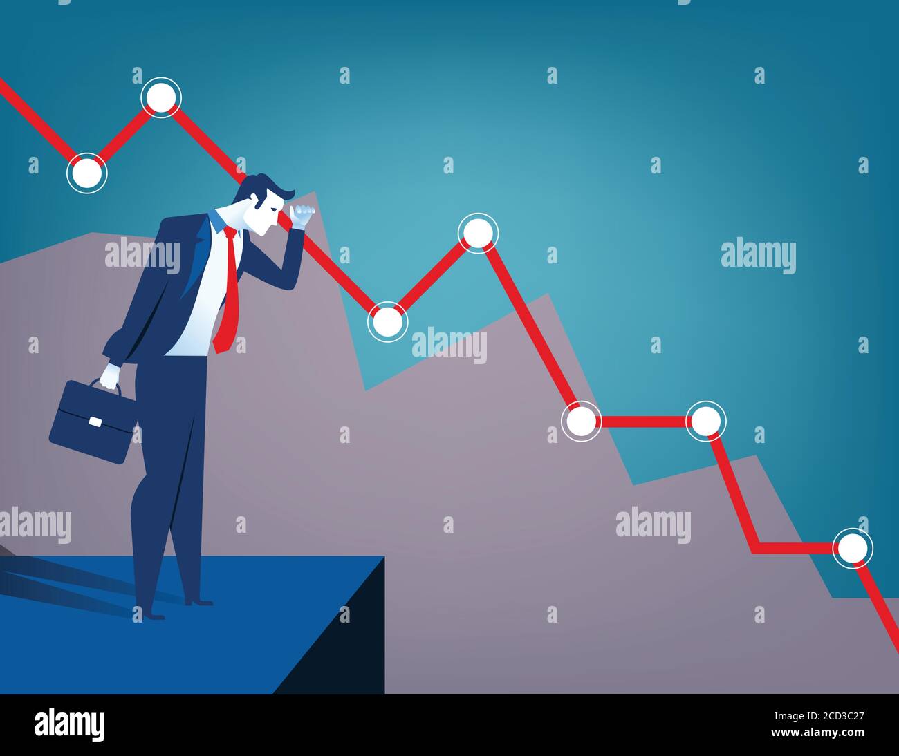 Businessman looking at falling diagram. Economic and financial crisis ...