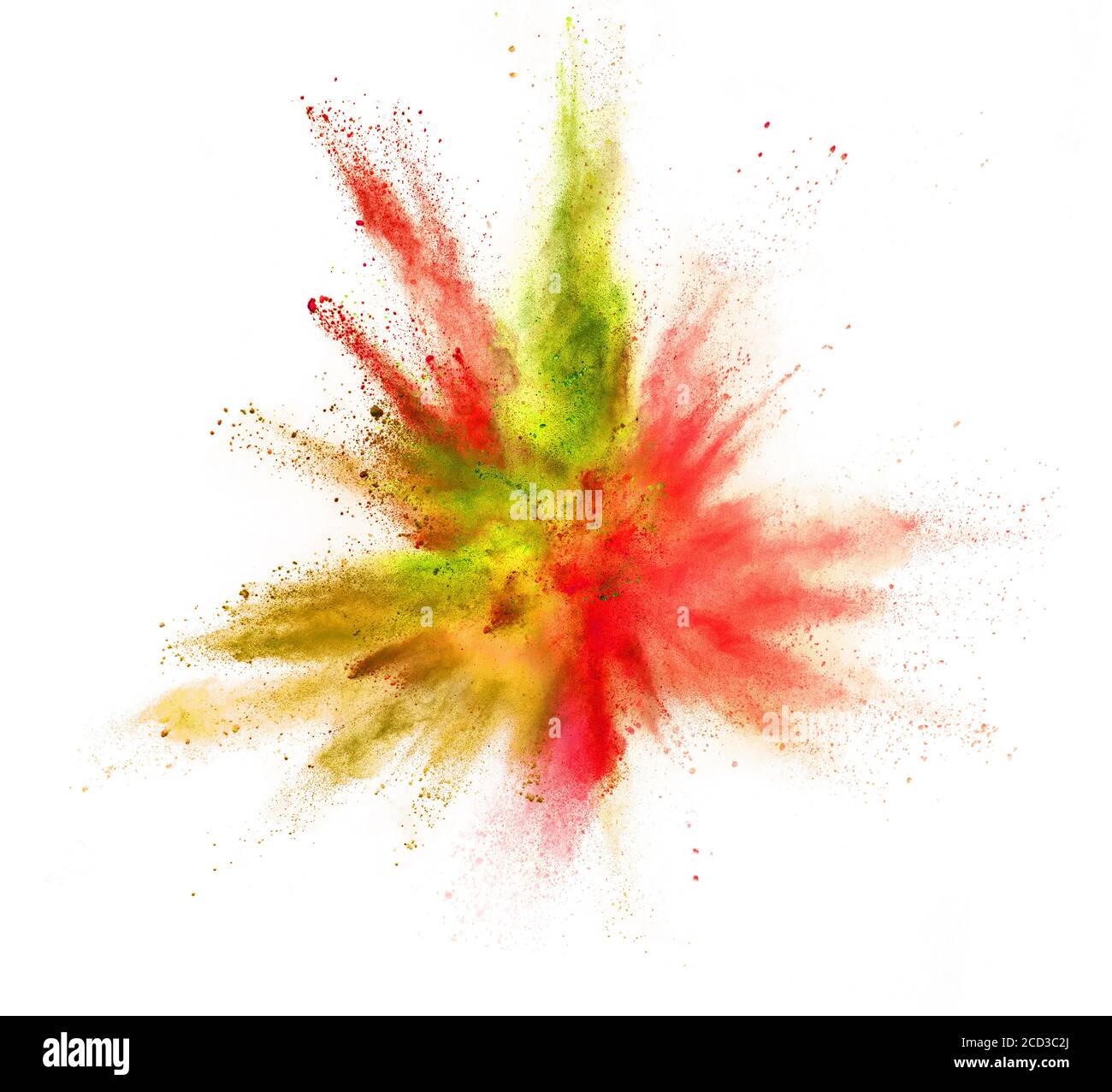 Explosion of coloured powder isolated on white background. Abstract ...