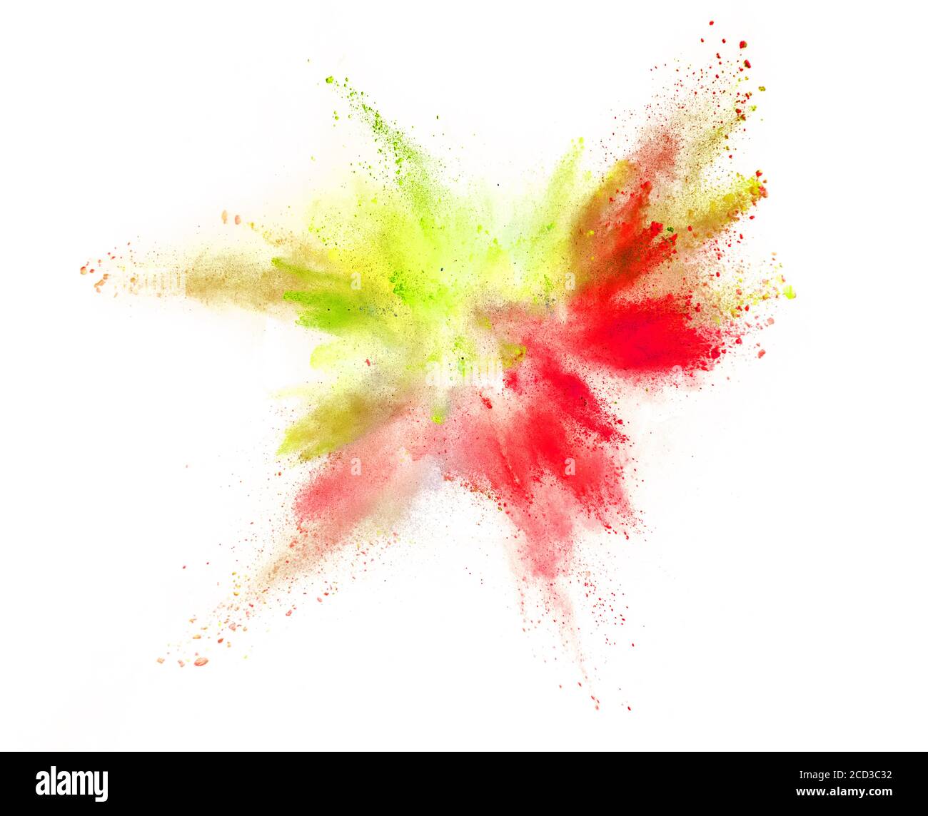 Explosion of coloured powder isolated on white background. Abstract ...