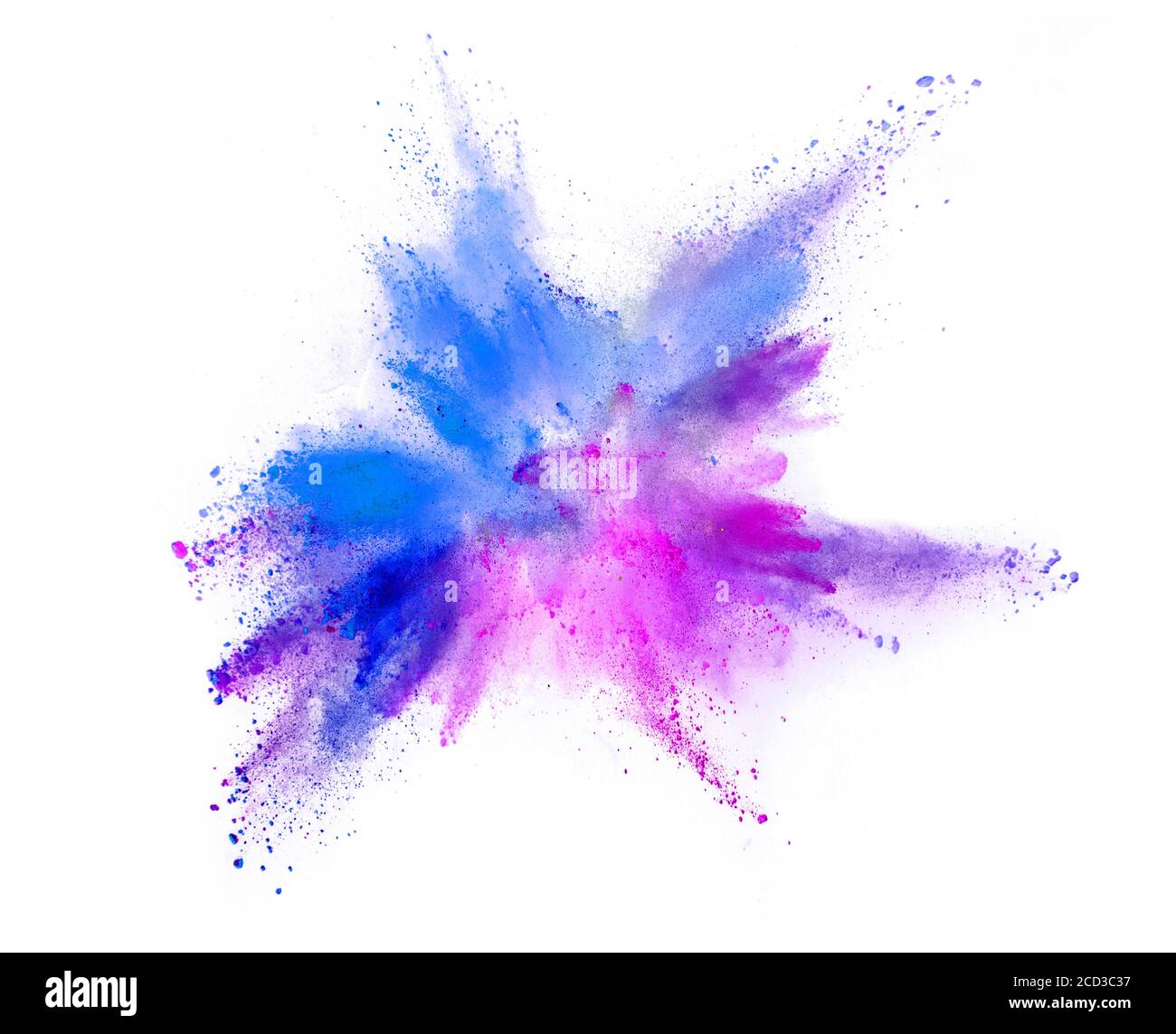 Explosion of coloured powder isolated on white background. Abstract ...