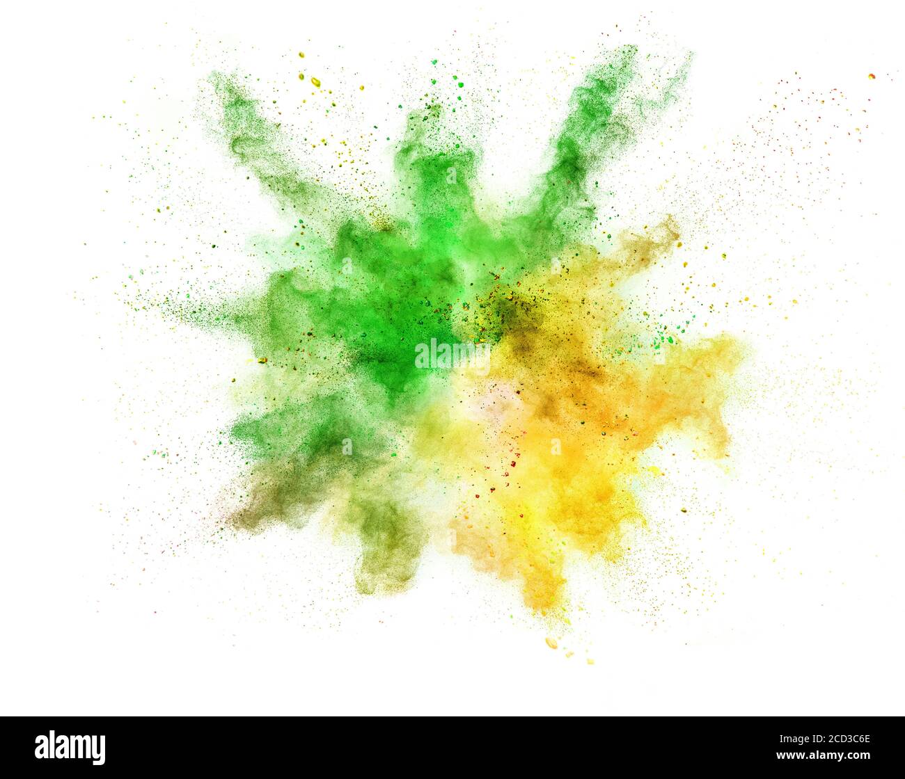 Explosion of coloured powder isolated on white background. Abstract ...