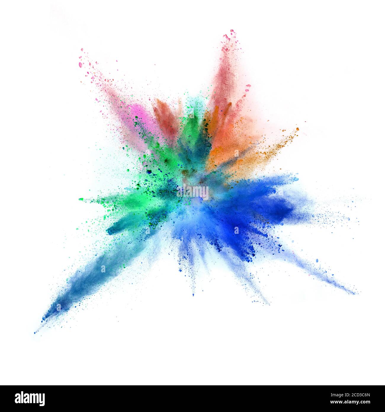 Explosion of coloured powder isolated on white background. Abstract ...