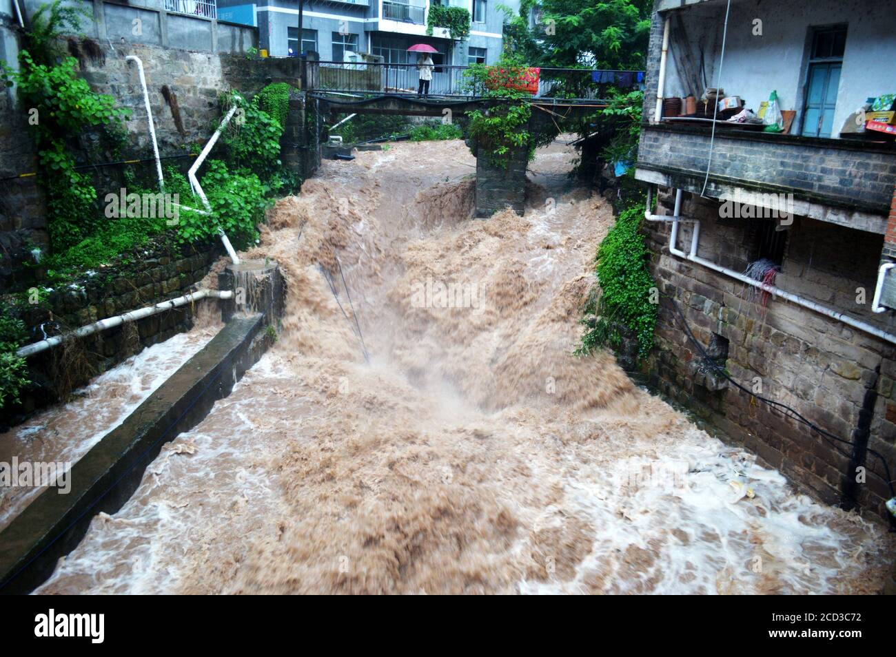 View of what used to be a stream but now a cliff waterfall caused by ...