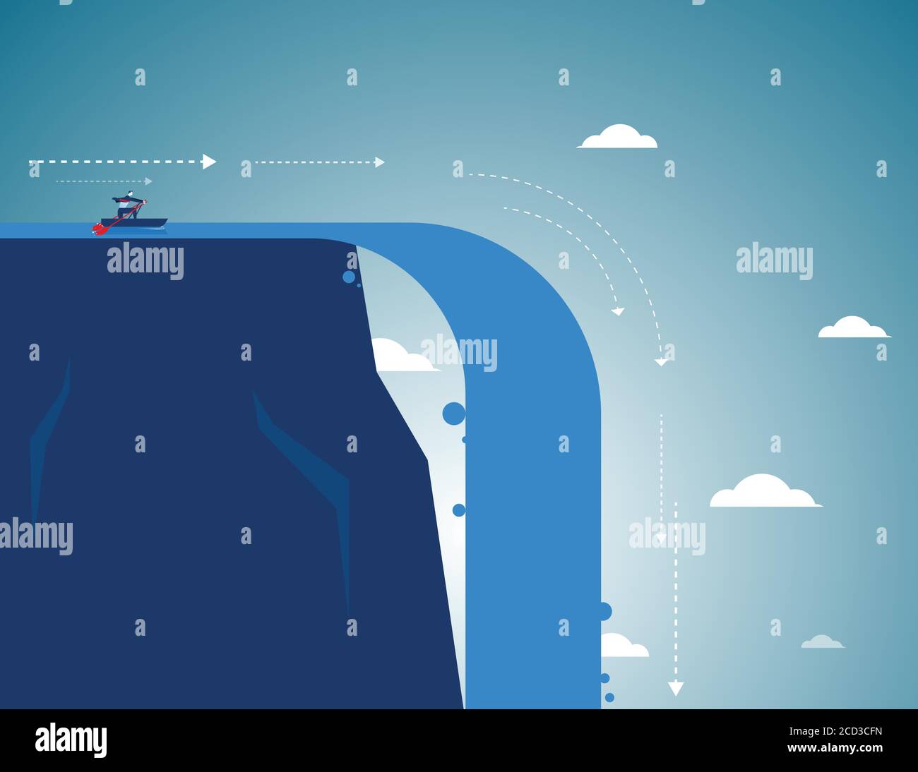 Businessman rowing on falling. Concept business illustration. Vector ...