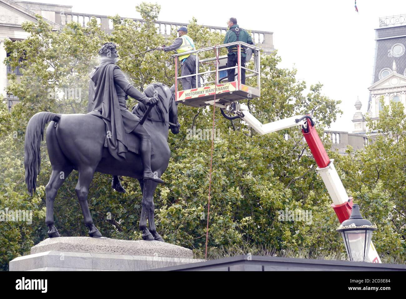 London, UK. 26th Aug, 2020. Statue of King George IV in Trafalgar ...