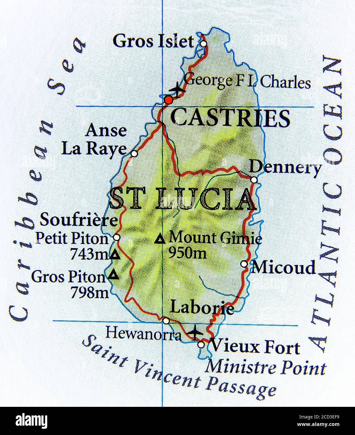 Geographic map of St Lucia iceland country with important cities Stock ...