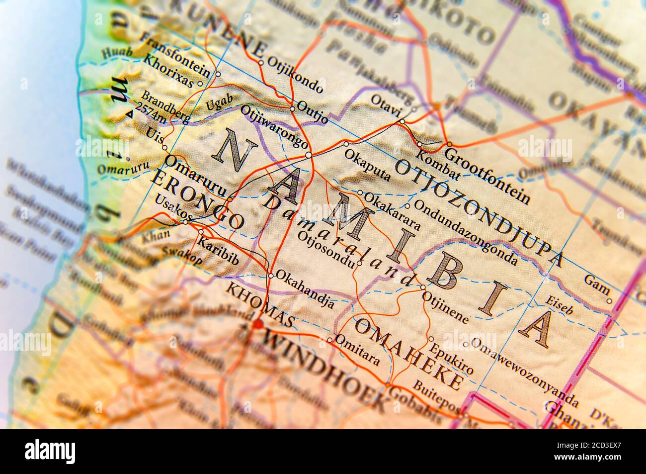 Geographic map of Namibia with important cities Stock Photo - Alamy