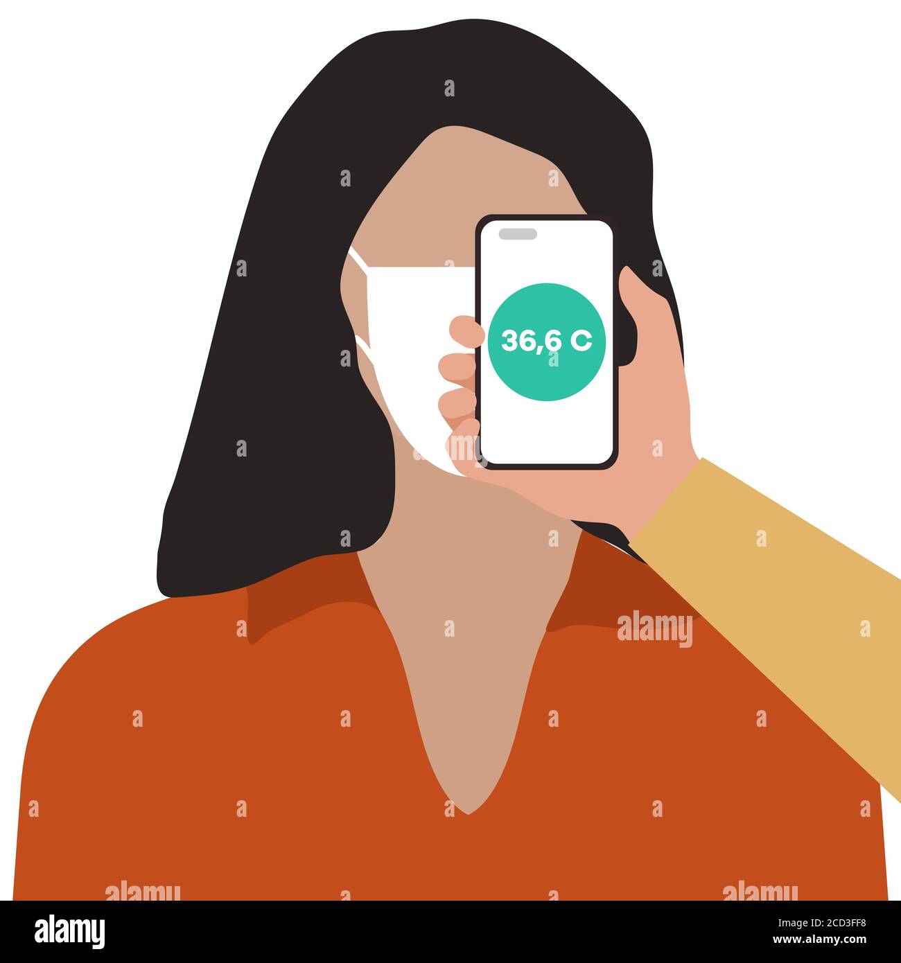 Vector illustration Phone placed on forehead of person remotely ...