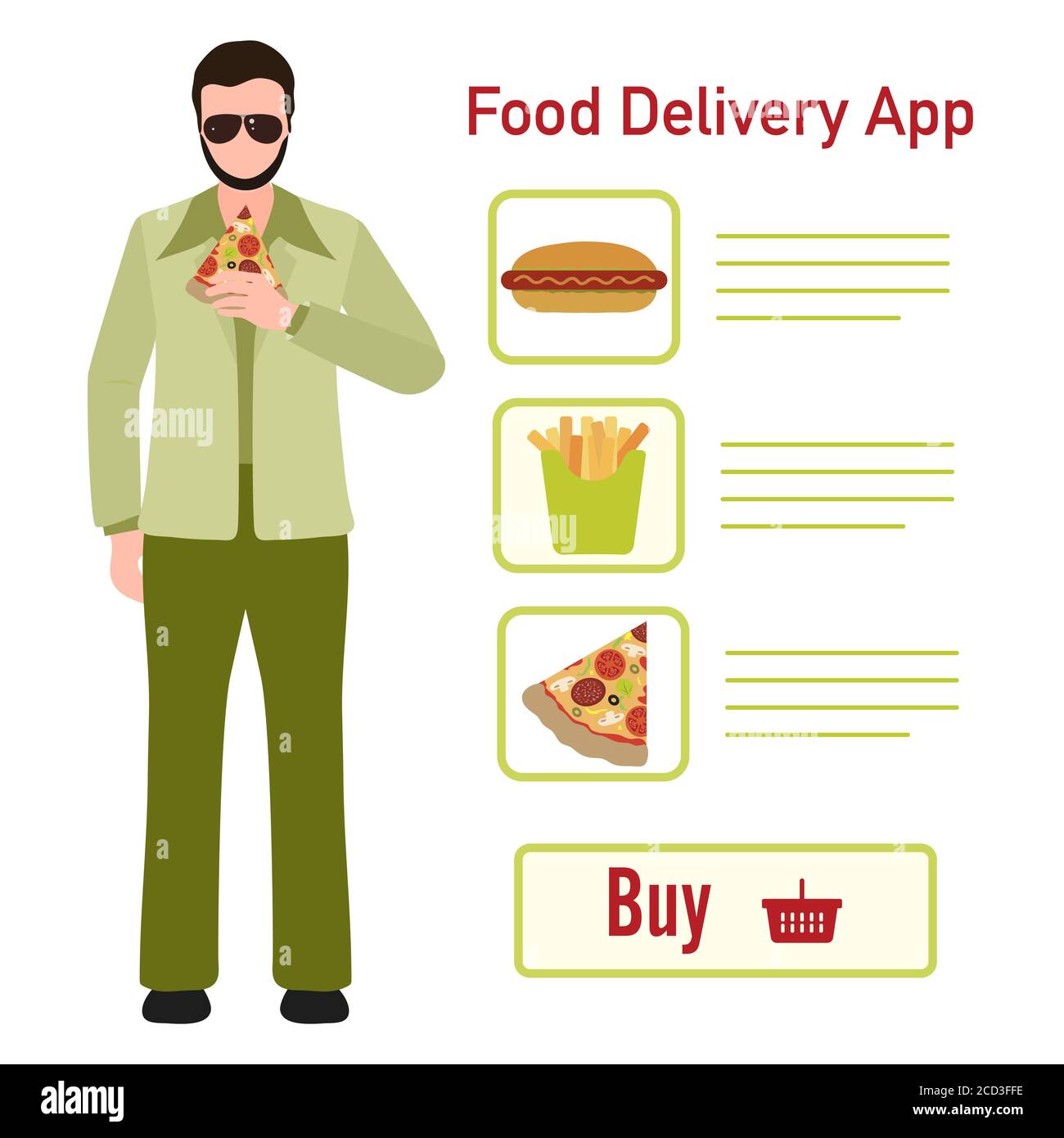 Vector illustration Online food, drink ordering app. Safe delivery ...