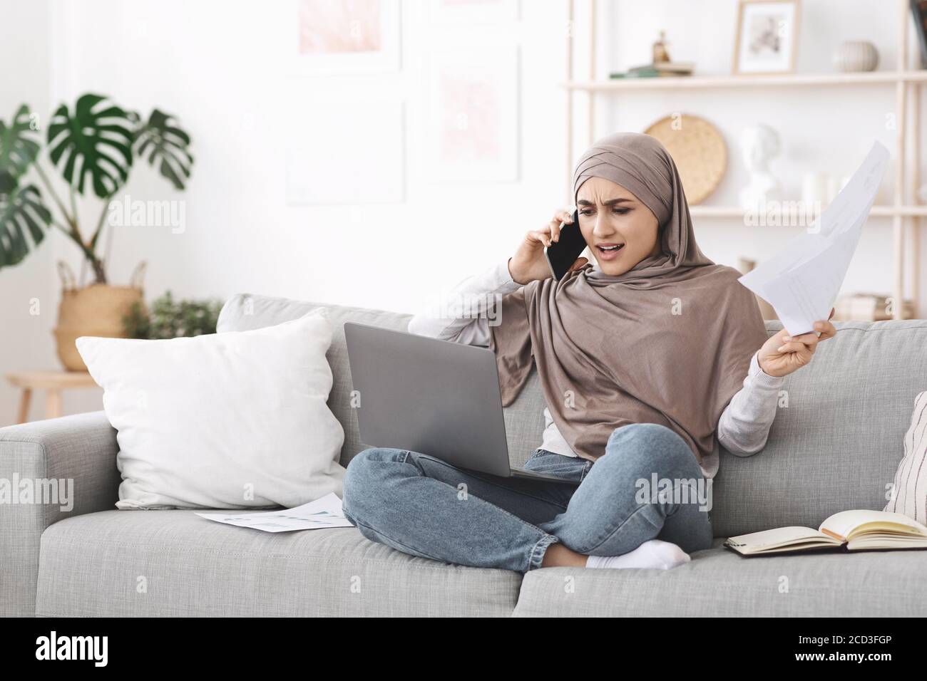 Remote Business Stress. Angry arabic businesswoman having problems ...