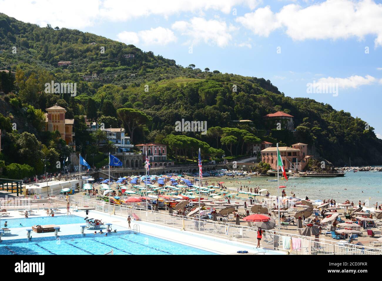 Municipal swimming pool and main beach. Levanto. La Spezia province ...