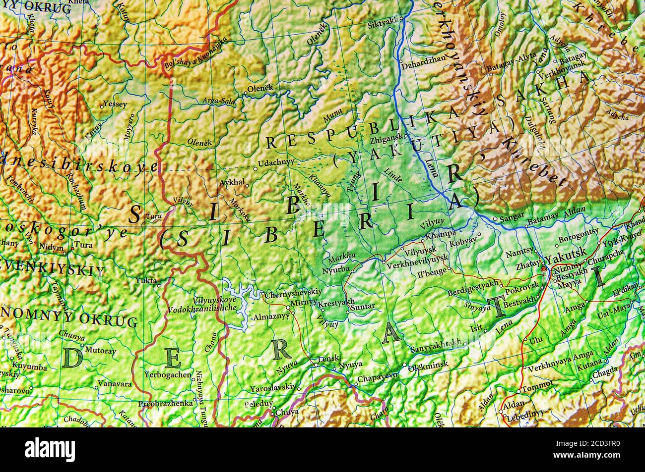 Geographic map of part of Russia region Siberia Stock Photo - Alamy