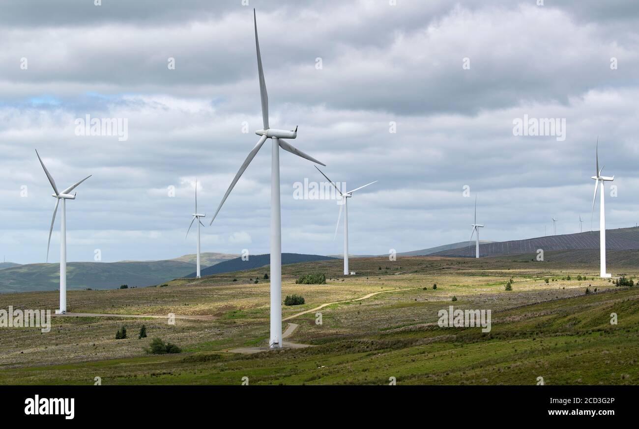 Wind turbines part of the Clyde Wind Farm, which covers some 47 square ...