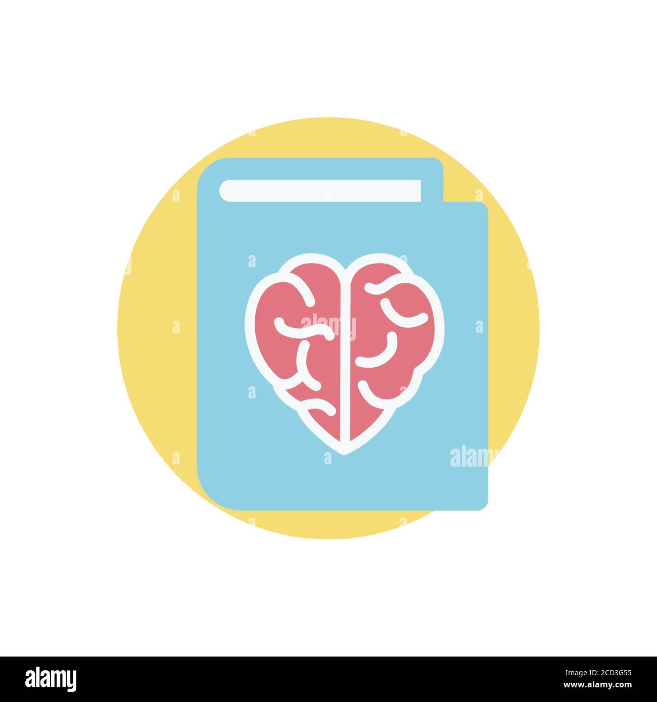 Emotional education icon. Symbol of a heart-shaped brain on a book ...