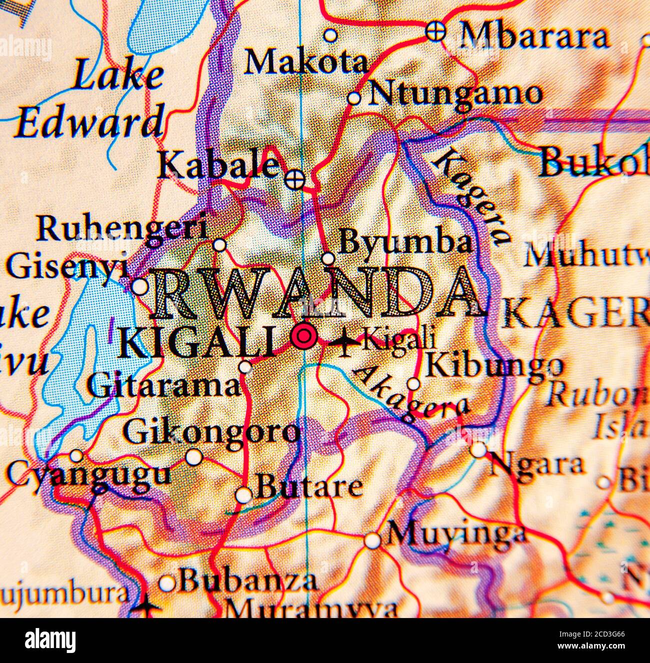 Geographic map of Rwanda with important cities Stock Photo - Alamy