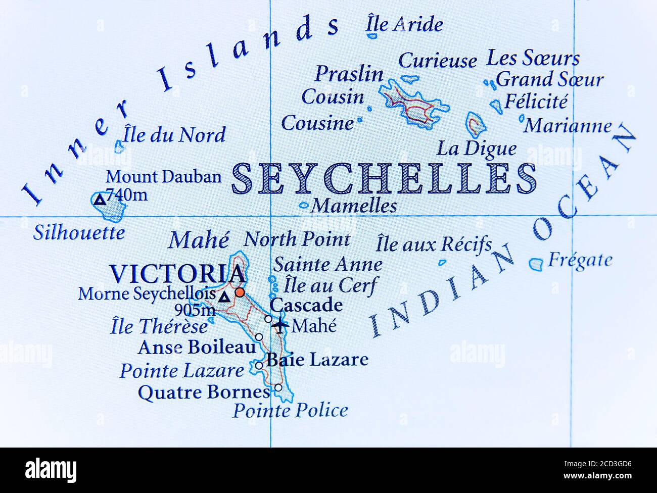 Geographic map of Seychelles with important cities Stock Photo - Alamy
