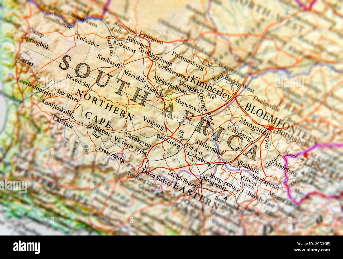Geographic map of South Africa with important cities Stock Photo - Alamy