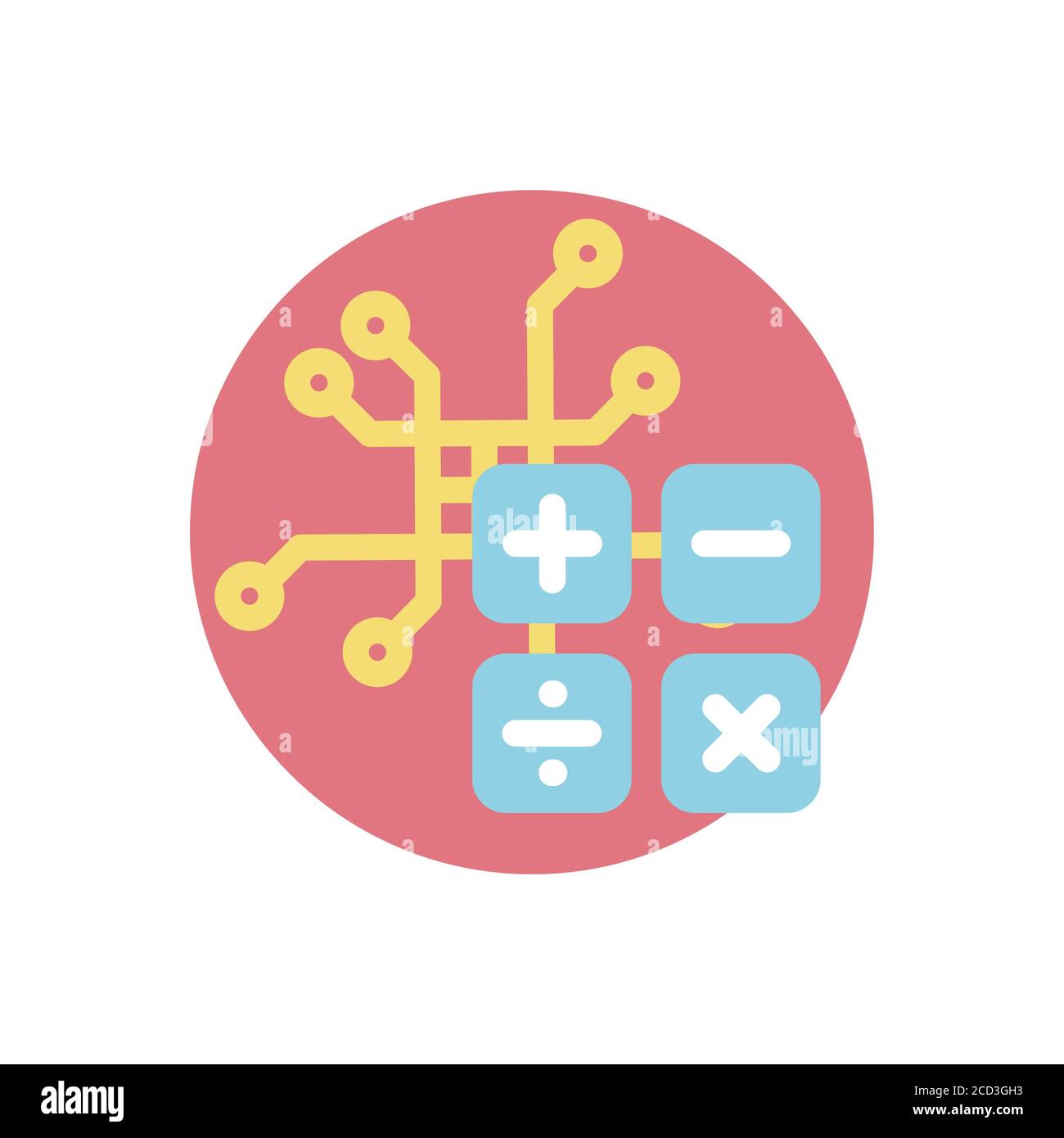 Technology and math icon. Symbol of a microchip and calculator keys ...