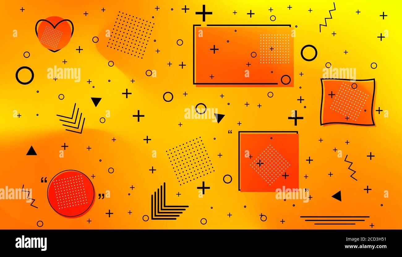 Memphis card with geometric shapes on Juicy Orange Waved Gradient ...