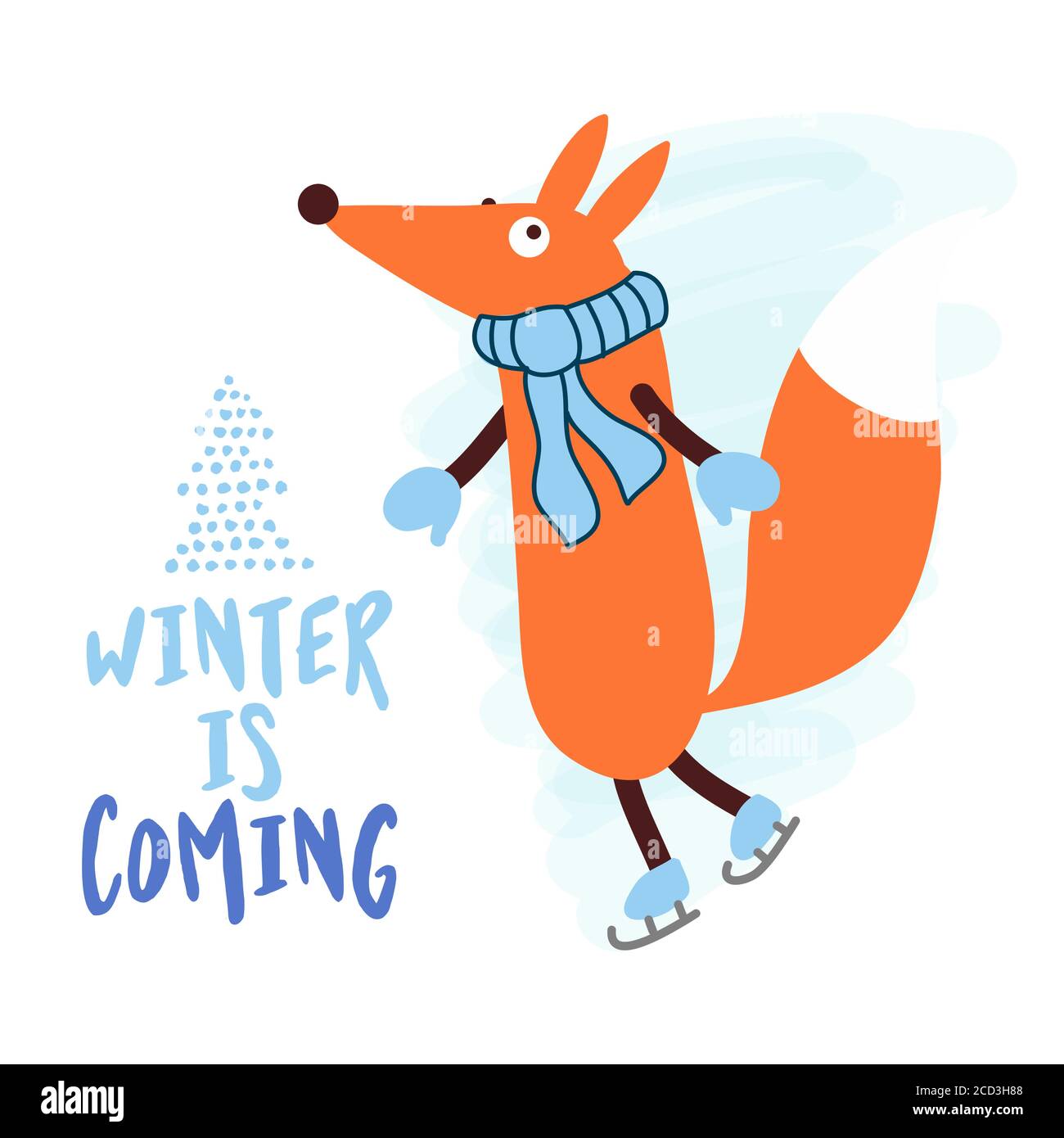 Winter is coming - Hand drawn vector illustration with cute skater fox ...