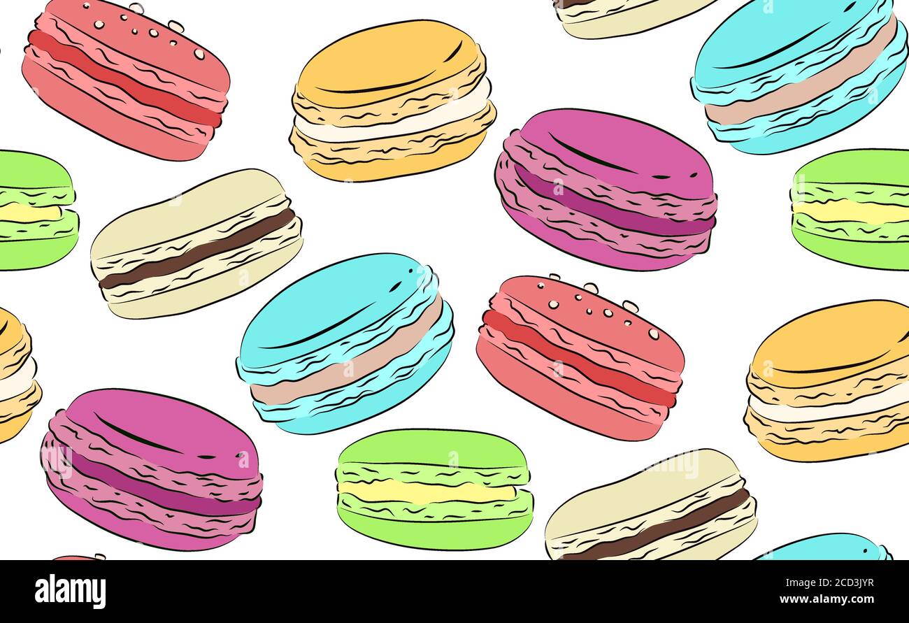 Seamless texture with a drawing of multicolored macaroons. Vector ...