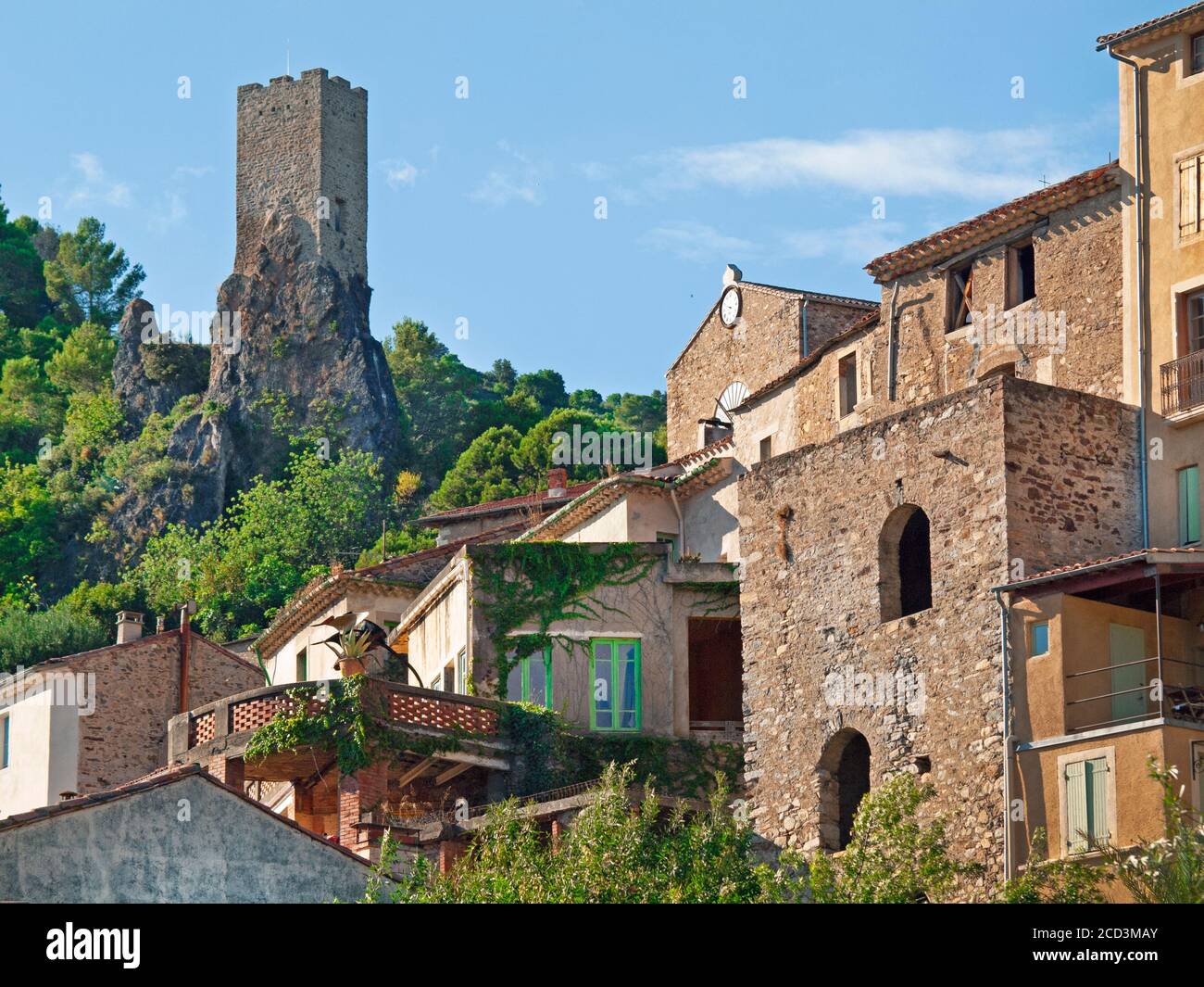 The beautiful old village of Roquebrun in the Occitanie region of ...