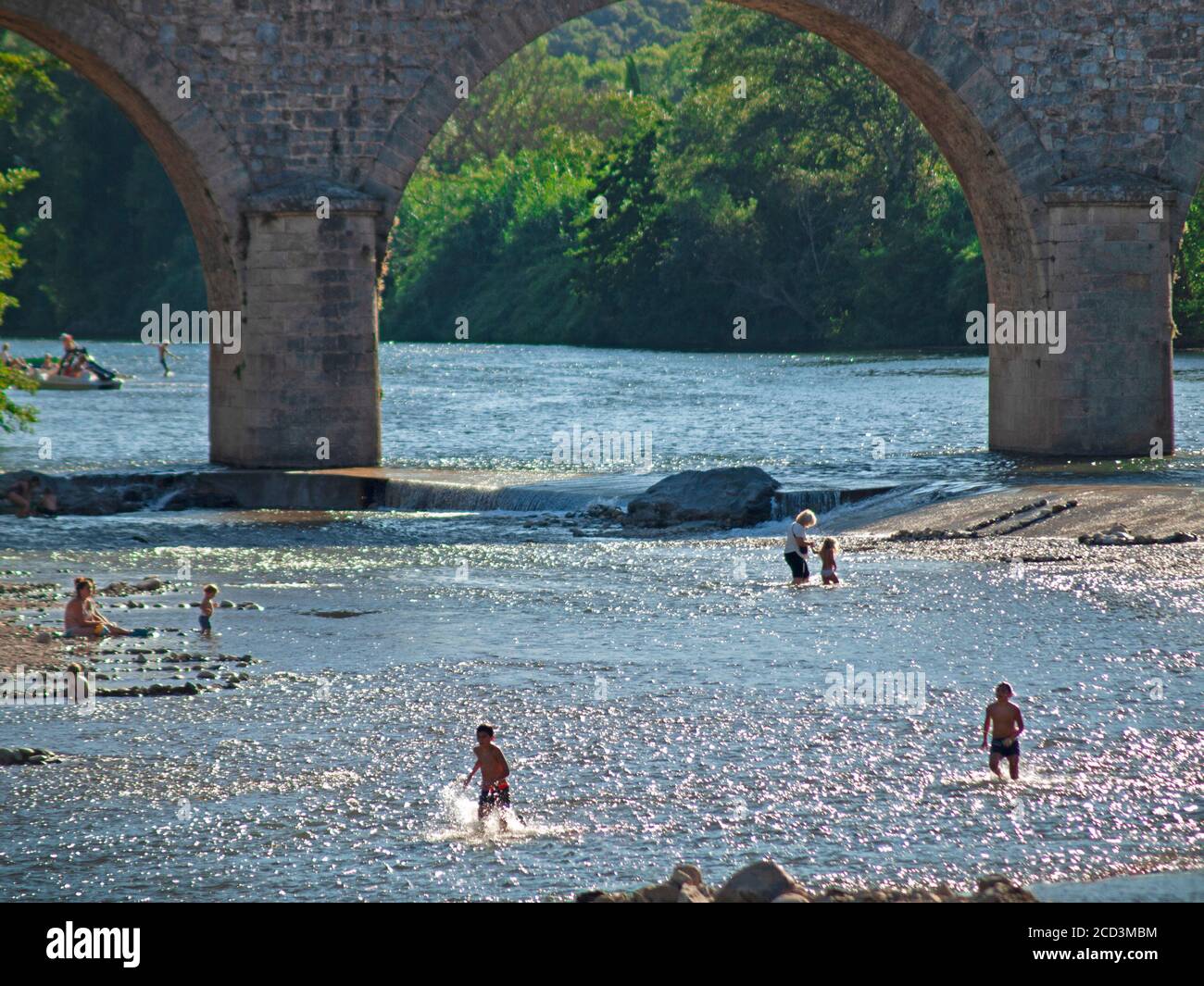 Fun in the River Orb close to Roquebrun in the Occitanie region of France Stock Photo - Alamy