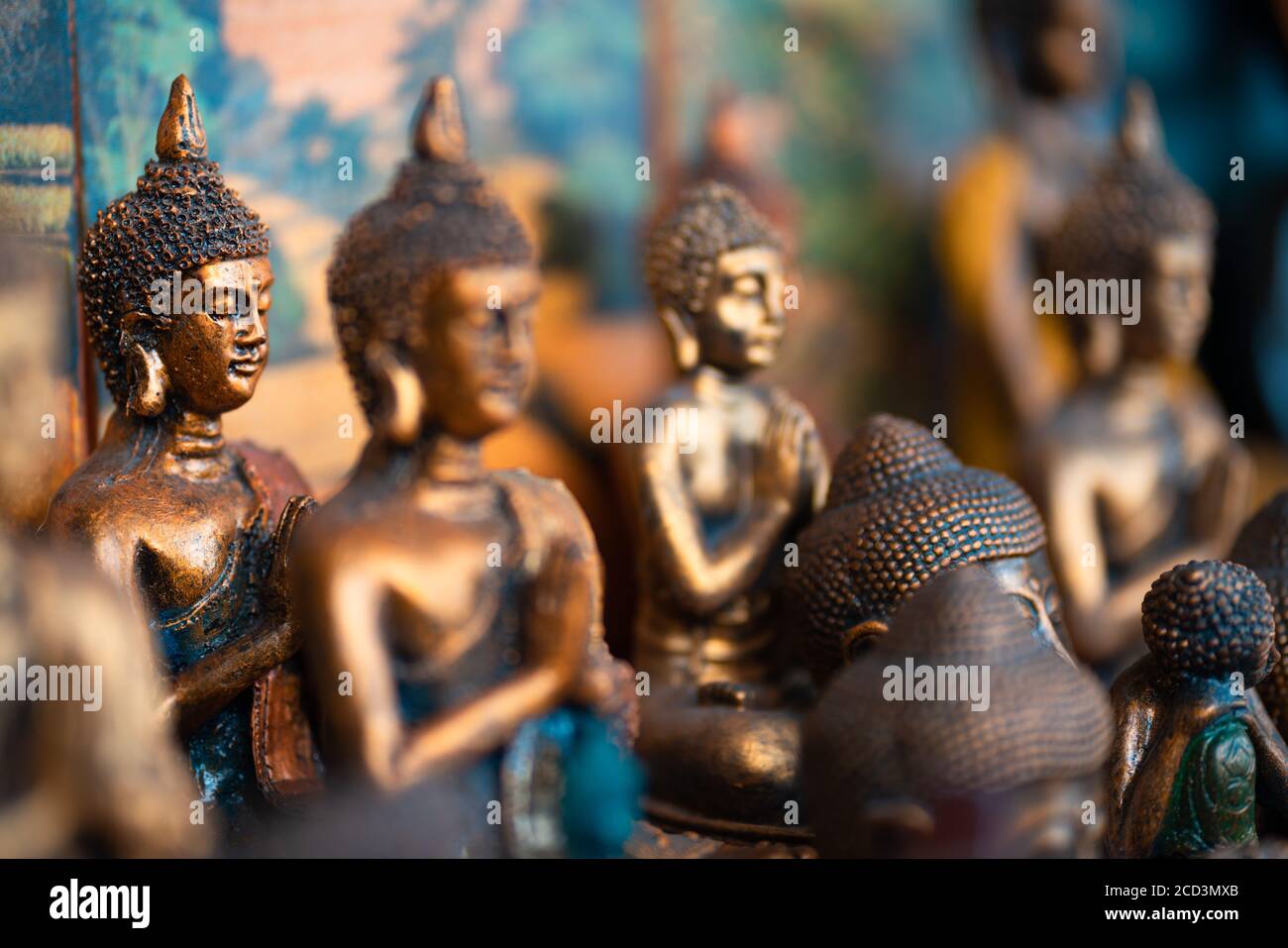 Buddha statue figures souvenir on display for sale on street market ...