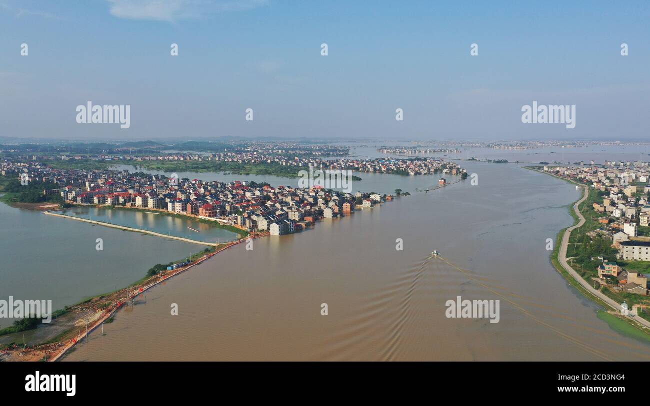 An aerial view of the Poyang Lake, the largest freshwater lake in China ...