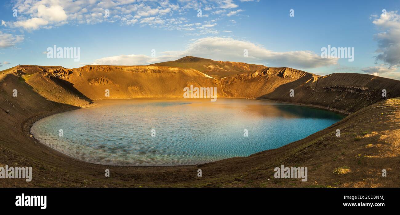 View of the Krafla, active caldera with a blue crater lake in the north ...
