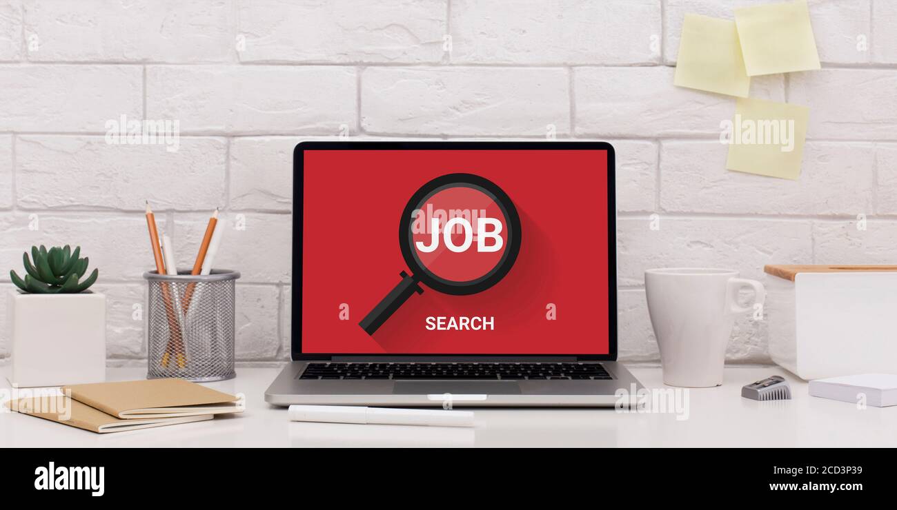 Laptop on the desk with job search engine on screen Stock Photo - Alamy