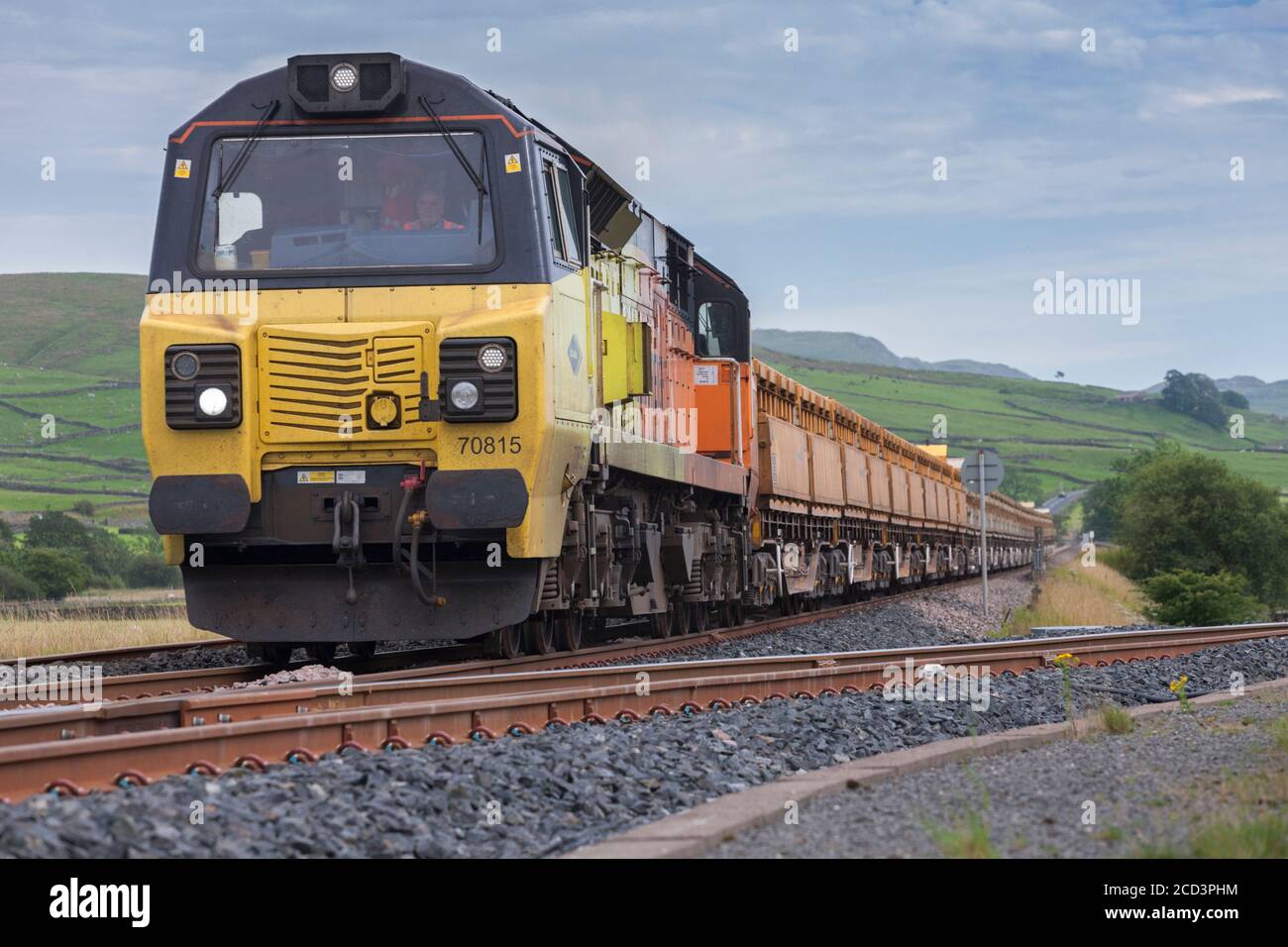 Colas Railfreight class 70 locomotive at Helwith Bridge on the Settle ...