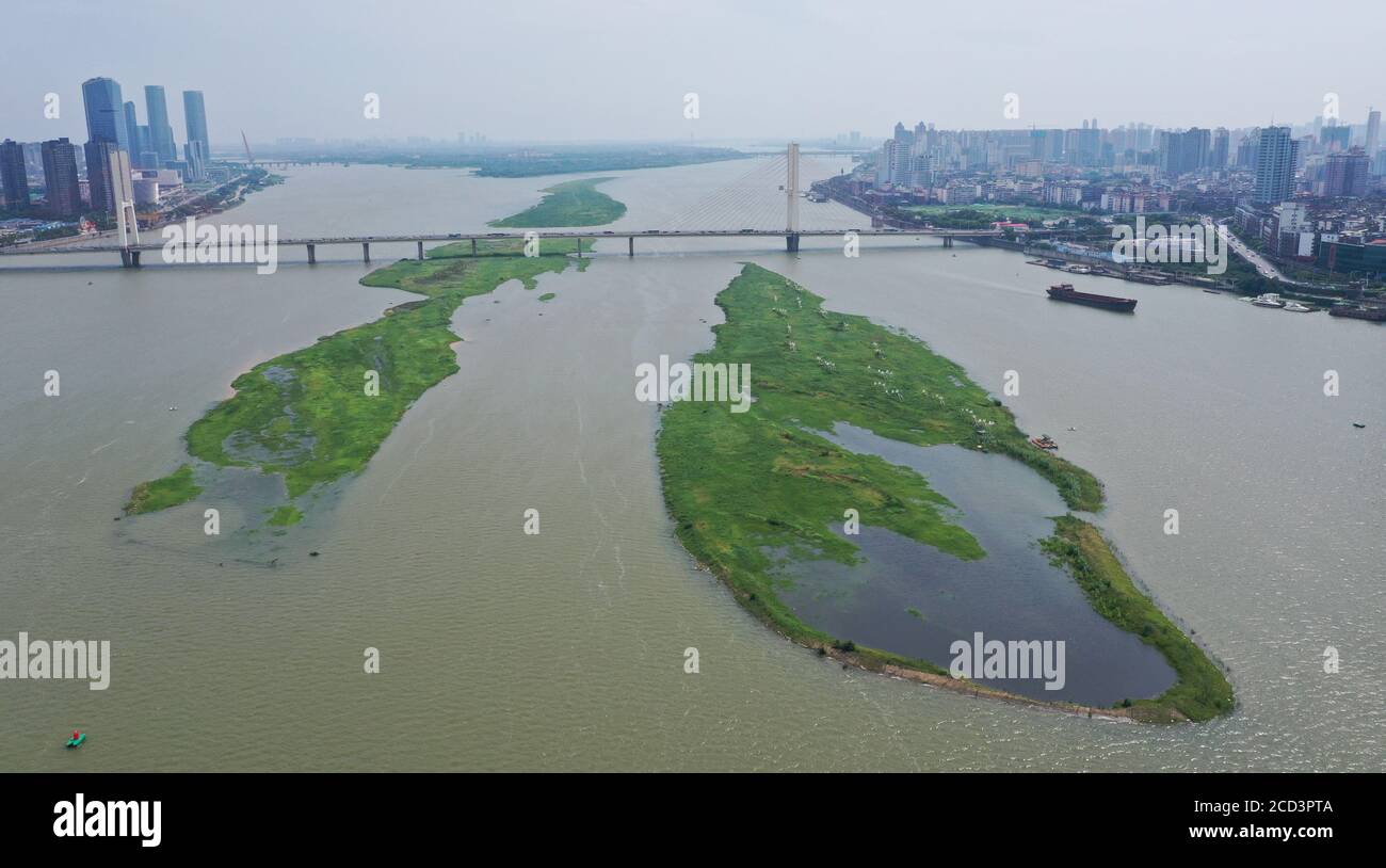 Aerial view of some of the inner islands and lands submerged by the ...