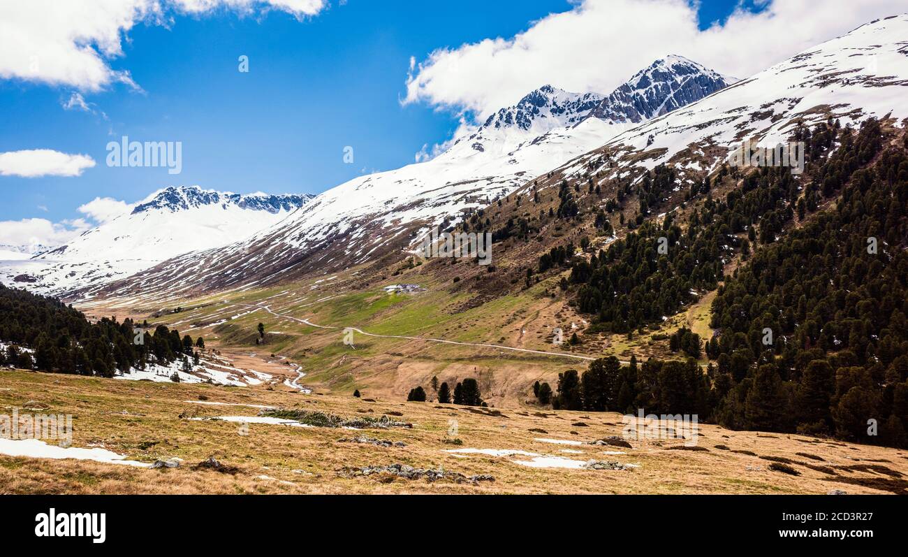 swiss mountain landscape, val s-charl valley Stock Photo - Alamy