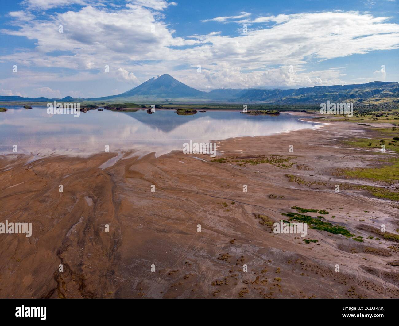 Aerial view on a Picturesque Coastline of Lake Natron in the Great Rift ...