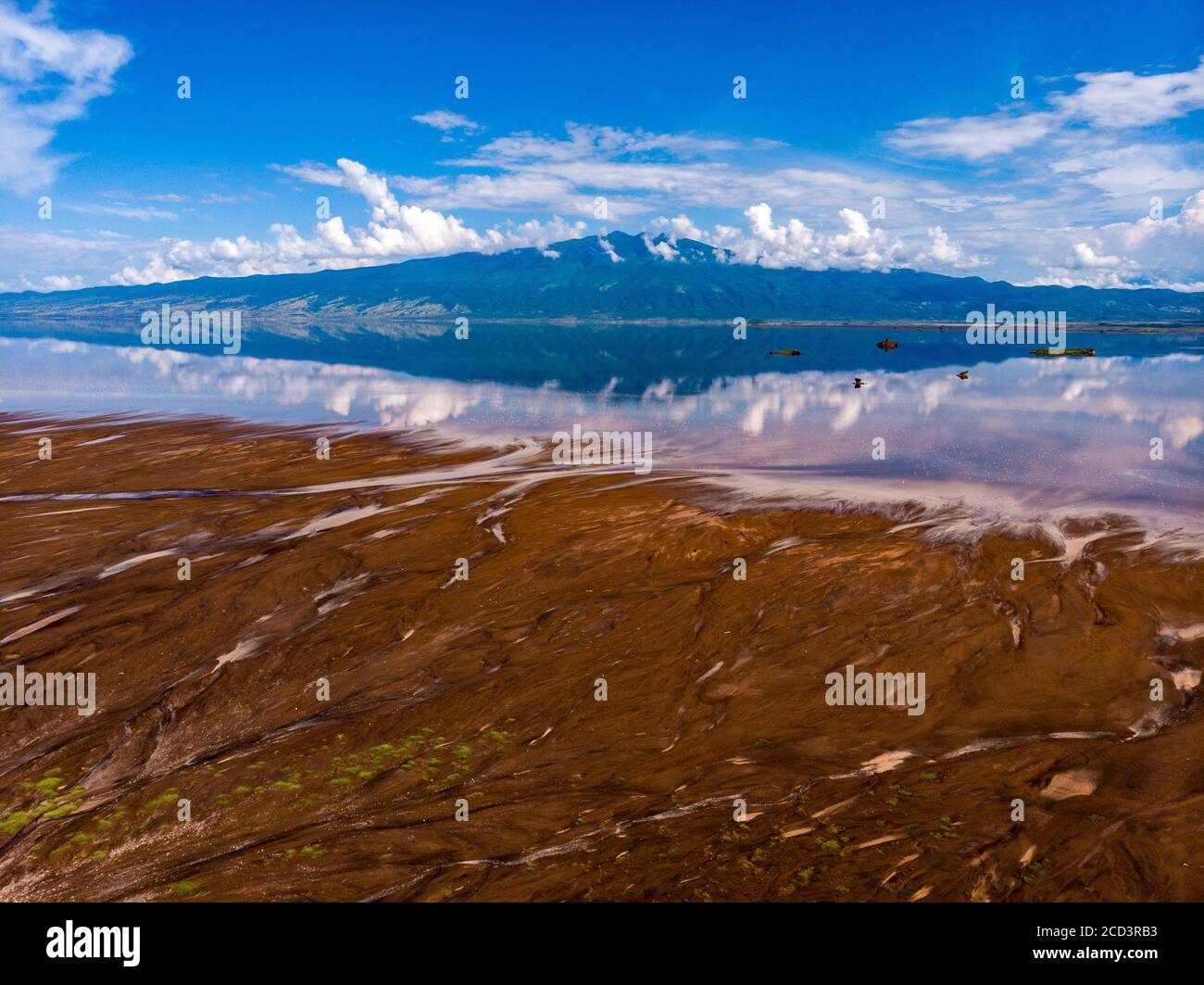 Aerial view on a Picturesque Coastline of Lake Natron in the Great Rift ...