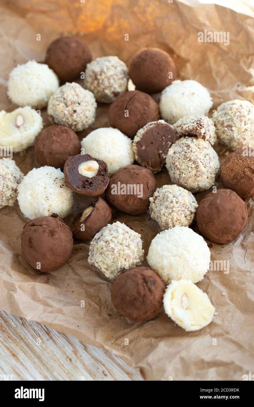 Chocolate candy. Assorted handmade chocolates Stock Photo - Alamy