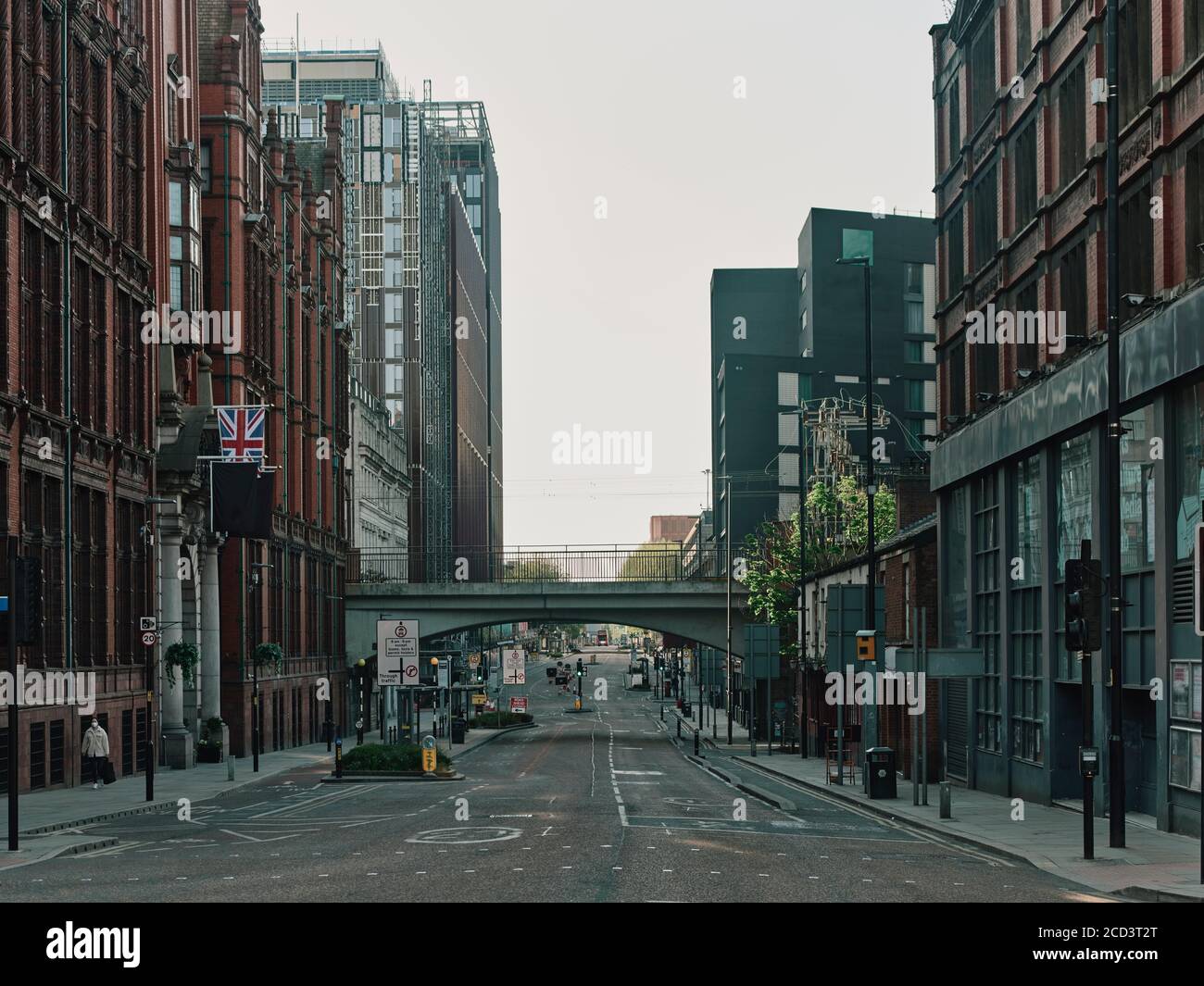 Deserted city centre streets in Manchester during lockdown period in ...