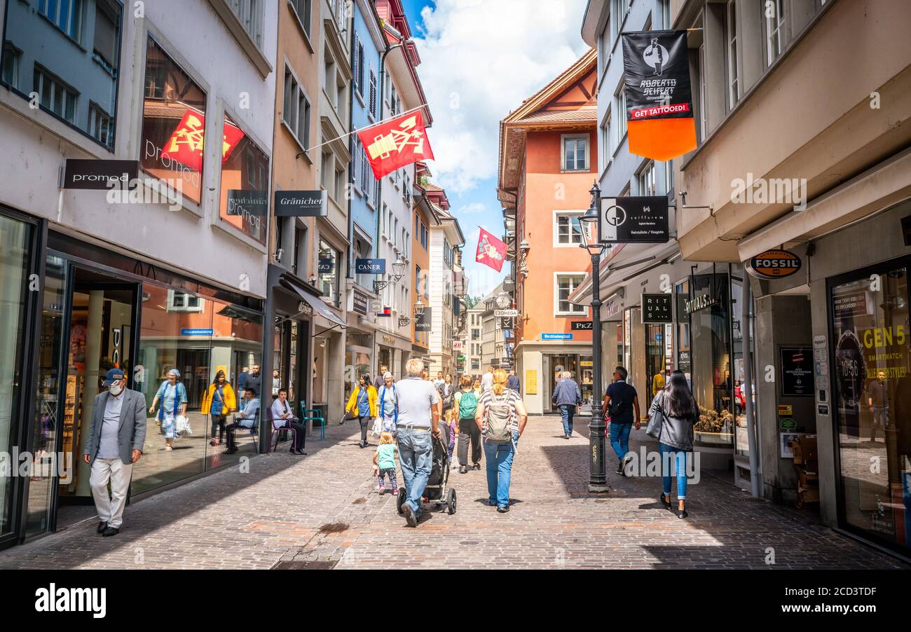 Lucerne Switzerland , 29 June 2020 : Main pedestrian shopping ...