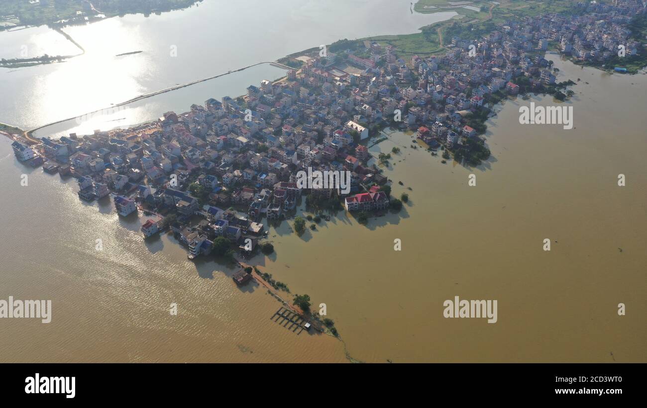 An aerial view of the Poyang Lake, the largest freshwater lake in China ...